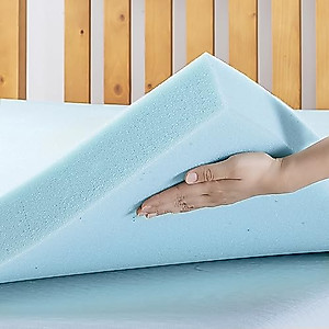 Best Price Mattress 4 Inch Ventilated Memory Foam Mattress Topper, Cooling Gel Infusion, CertiPUR-US Certified, Queen, Blue