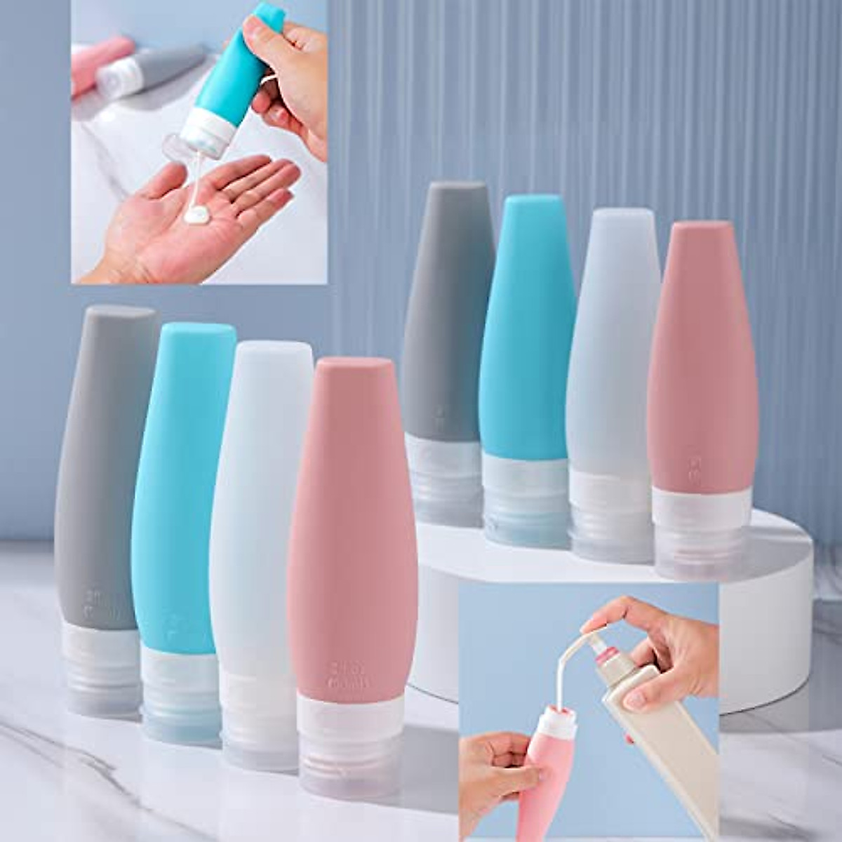 hejhncii Portable Silicone Travel Bottles Refillable Toiletry Containers for Shampoo Conditioner Body Wash Lotion Reusable Refillable Toiletry Containers