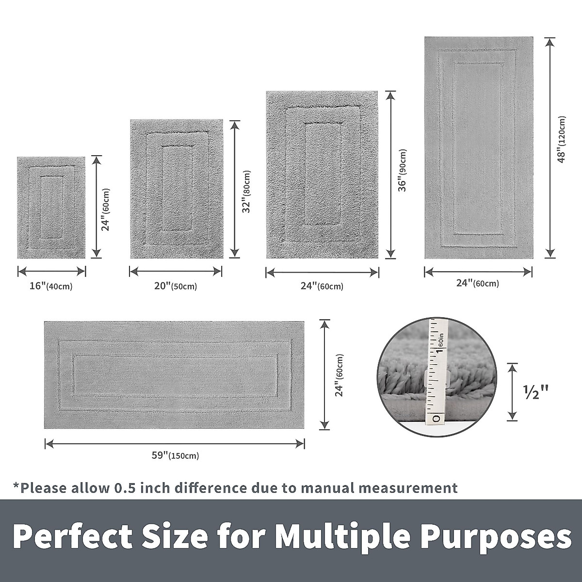 GRANNY SAYS Gray Bathroom Rugs, Bath Mats for Bathroom Non-Slip, Super Soft and Water Absorbent, Microfiber Bath Rugs, Machine Wash Dry, Bathroom Rugs for Bathroom Floor, Tub and Shower, 16" x 24"