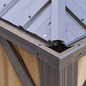 12’x 20’ Heavy Sunshade Large Metal Patio Gazebo Canopy, Permanent Gazebo with Galvanized Steel Double Roof,with Curtains and Netting for Patio, Backyard and Lawn (Wood Grain Coated)