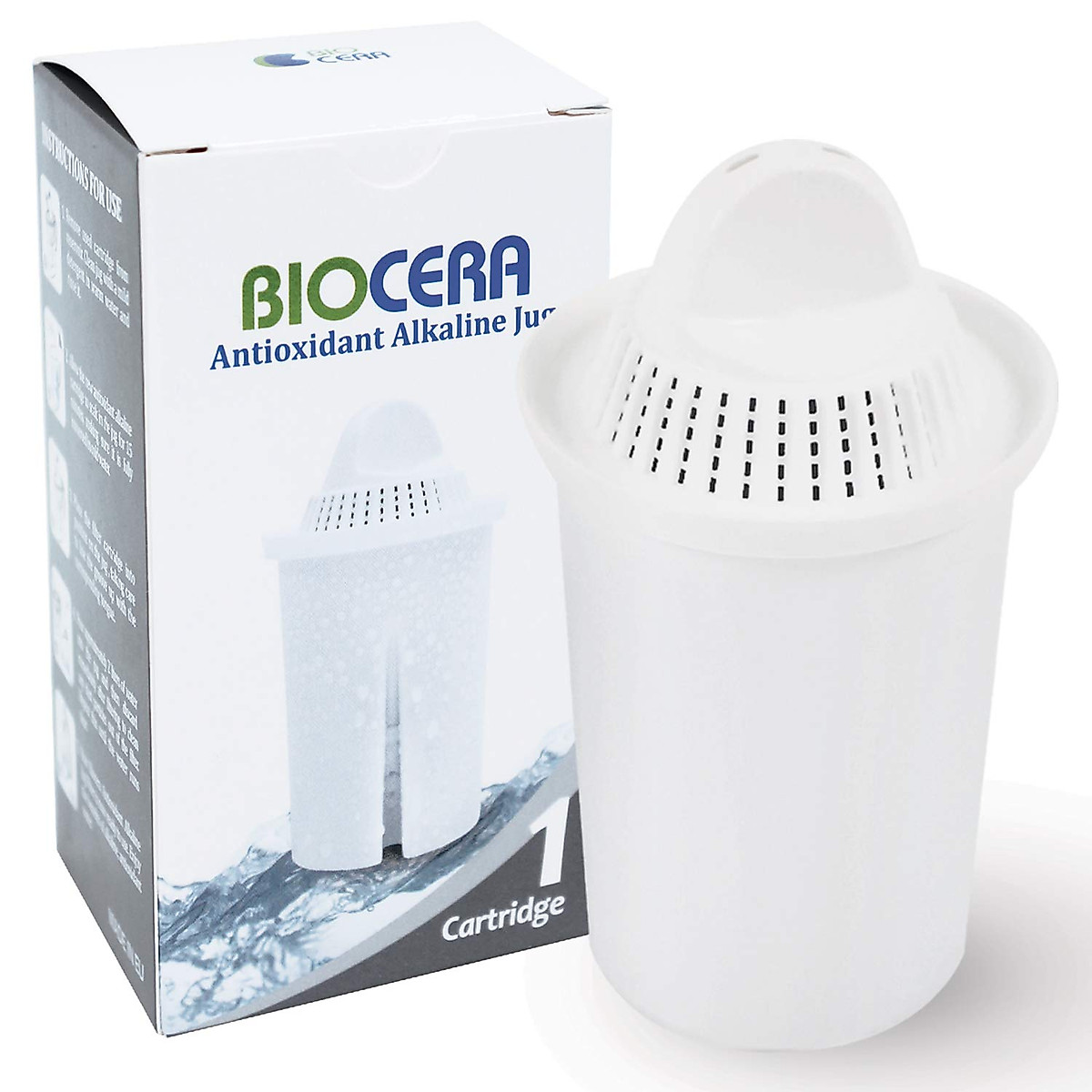 BIO CERA Water Filter Replacement Cartridge for Alkaline Antioxidant Water Ionizer, Activated Carbon Filter Pitcher - Up to PH 9.5 (1 Single Pack)