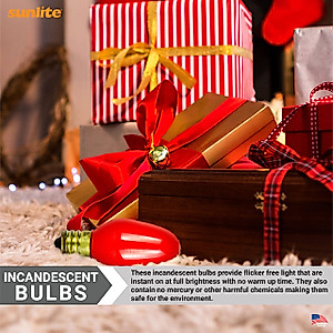 Sunlite 7C7 Incandescent Bulb, 7 Watt, Candelabra E12 Base, C7 Small Night Light, Colored Bulb, Red, 8 Count