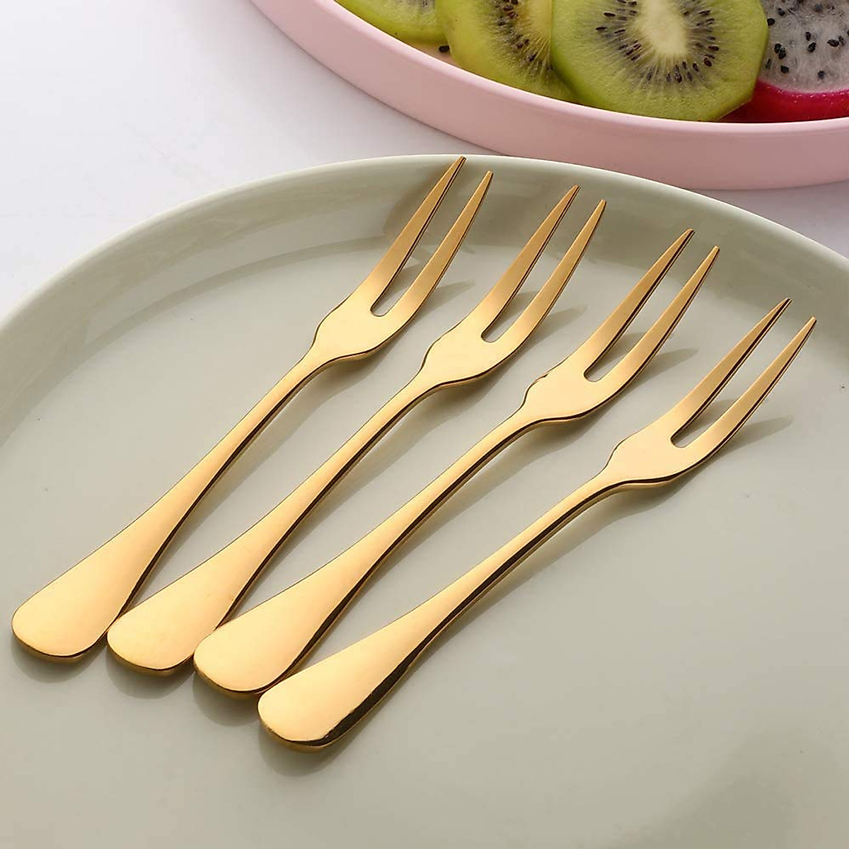 Comicfs 20-Piece Stainless Steel Forks, 5.3 Inches, Seafood Crab Forks Escargot Forks 2 Prong Tasting Appetizer Forks Dessert Cocktail Salad Fruit Forks for Party Travel (20 Forks, Gold)