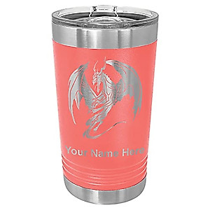 LaserGram 16oz Vacuum Insulated Pint Tumbler, Dragon, Personalized Engraving Included (Coral)