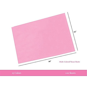 Multicolored Tissue Paper 20"x26" 100 Pack, 25 Colors, Art Tissue for Gifts, Games, Birthdays, Easter, Mothers Day, Graduations, Gift Wrap, Crafts, DIY Paper Flowers and More