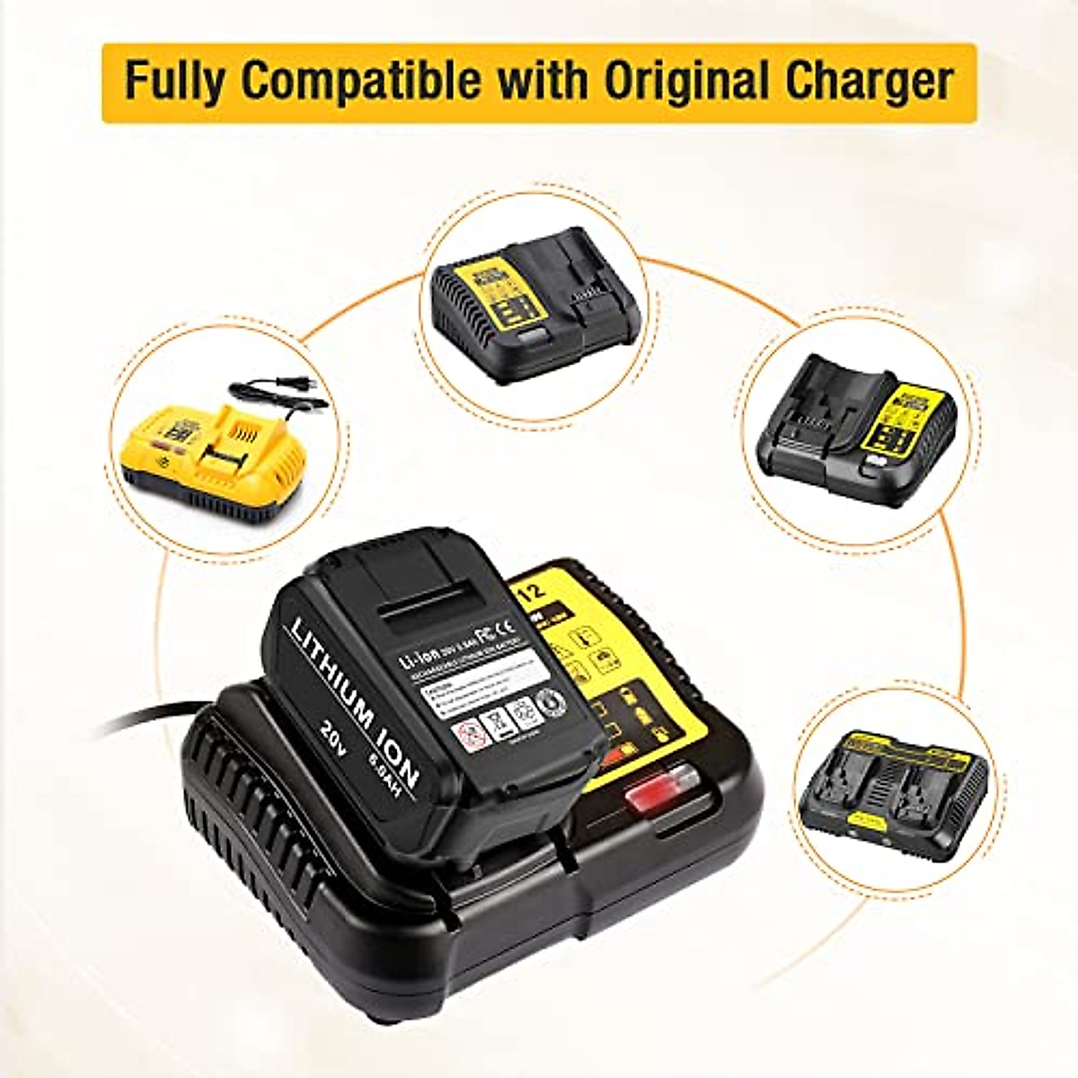 FirstPower Upgraded 6.0Ah DCB200 Battery DCB204 DCB206 - Compatible with Dewalt 20V Battery Cordless Power Tools Li-ion 2 Pack