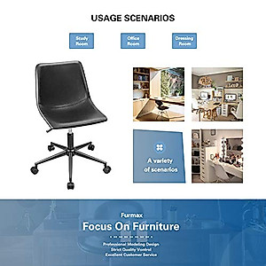 Furmax Mid Back Task Chair PU Leather Adjustable Swivel Office Chair Bucket Seat Armless Computer Chair Modern Low Back Desk Conference Chair (Black)