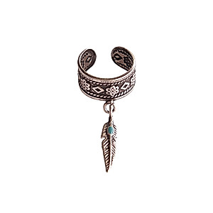 925 Sterling Silver SINGLE - For ONE Ear - Triple/Wide Band Feather Stone Ear Cuff for Non-Pierced Ear for Women | Handmade by MiYa Jewelry Creations (Wide Band and Feather)