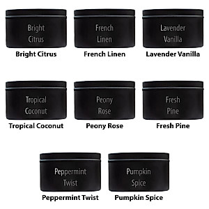 Personalized 8-oz Soy Candle in Black Metal Tin - Include Your Custom Text and Artwork - Select from a Variety of Scents - Engraved with Silver Lettering and Art (Fresh Pine)