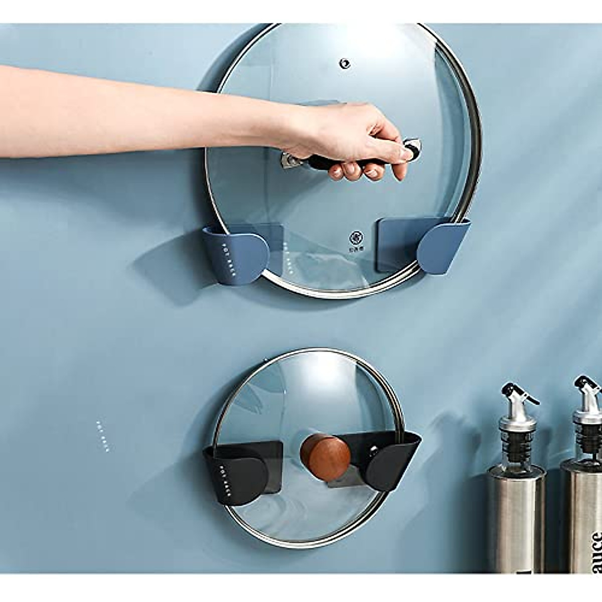 6 Pairs of Wall Mount Pot Lid Organizer, Cabinet Door Organizer Pot Hangers for Kitchen Wall Mount, Adjustable Lid Holder