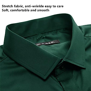 Wangyue Formal Dress Shirts for Men Green Slim Fit Long Sleeve Dress Shirt Men Casual Button Down Shirt Size L