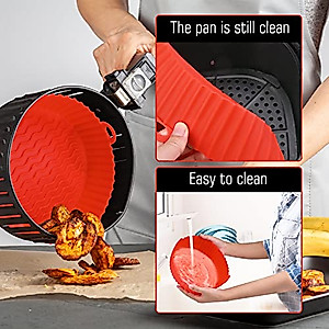 Kinggrand Kitchen 8.5 inch Air Fryer Silicone Liners Food Grade Safety Air Fryer Silicone Pot Reusable for Air Fryer Silicone Baking Tray Over 5QT (Red)