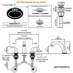WOWOW Widespread Bathroom Faucet Oiled Rubbed Bronze Bathroom Sink Faucet 3 Hole Vanity Faucet 2 Handle Basin Faucet 8 Inch Mixer Tap with Pop Up Drain and Supply Hose