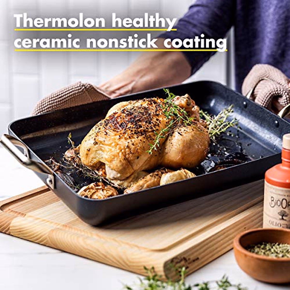 GreenPan Chop & Grill Roasting Pan, 13.8” x 10”, Black