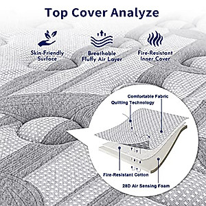 subrtex 10 Inch Hybrid Mattress Queen, Gel Memory Foam and Individual Pocket Innerspring Mattress Bed in a Box, Made in USA, CertiPUR-US, Medium Firm Mattress for Silent Sleep & Pressure Relief Grey