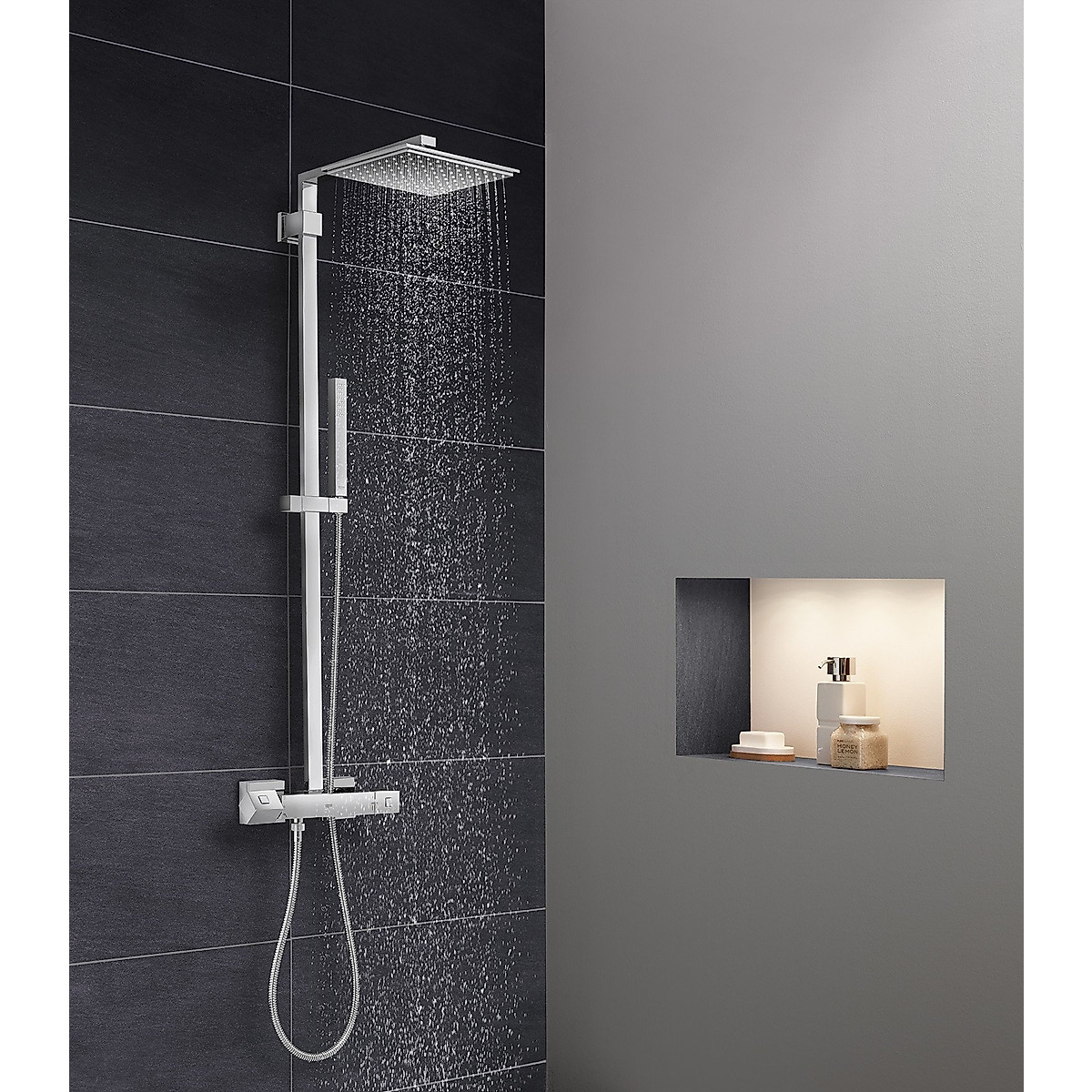 Grohe 26420000 Euphoria Cube Shower System with Thermostat for Wall Mount, Starlight Chrome