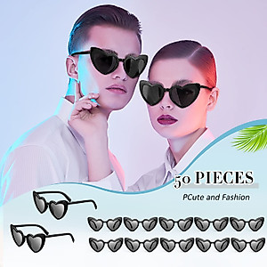 50 Pairs Heart Shaped Sunglasses Vintage Heart Sunglasses Bride Sunglasses Women's Sunglasses Retro Glasses for Wedding (Black)