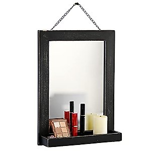 Funerom 11.8 x 15.8 inch Vintage Wood Farmhouse Wall Mirror Hanging Wall Mirror for Living Room or Bathroom Vanity Black