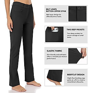 DAYOUNG Women's Yoga Dress Pants Work Office Business Casual Slacks Stretch Regular Straight Leg Pants with Pockets Y68A-Black-S