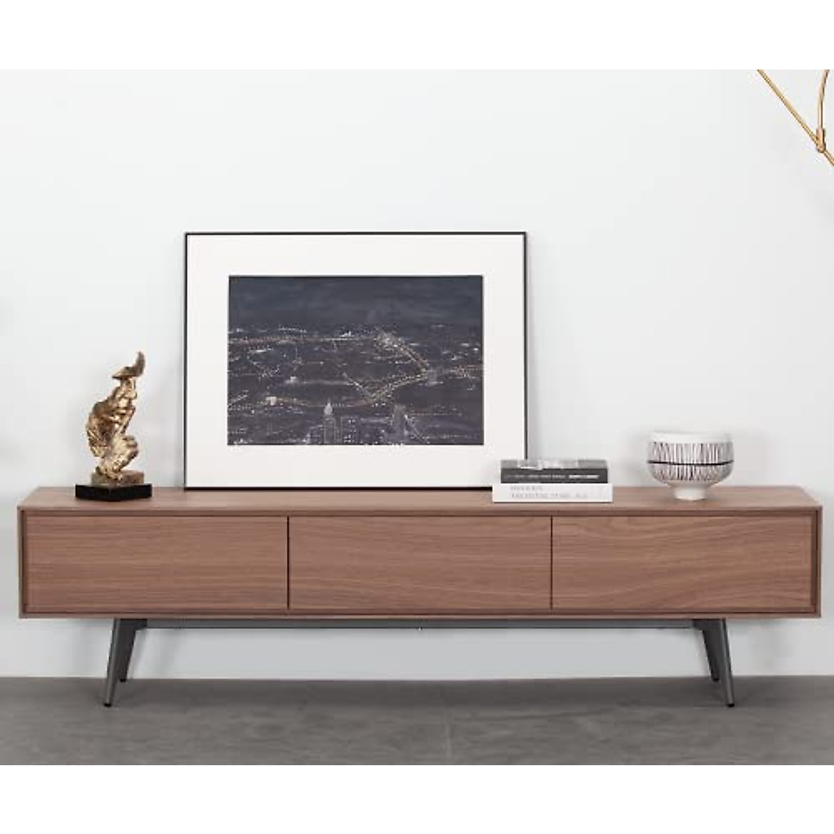 WILLIAMSPACE 70.2" Mid-Century Modern TV Stand for TVs up to 75 inch, TV Console Media Cabinet with Storage, Home Entertainment Center for Living Room Office (Walnut)