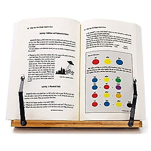 Bamboo Book Stand,wishacc Adjustable Book Holder Tray and Page Paper Clips-Cookbook Reading Desk Portable Sturdy Lightweight Bookstand-Textbooks Books
