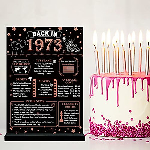 Holkcog 50th Birthday Decorations Women Men, Rose Gold Back in 1973 Poster Acrylic Sign with Stand Centerpieces, 50th Anniversary Decor Gift for Women 50th Old Birthday Party Supplies Table Decor