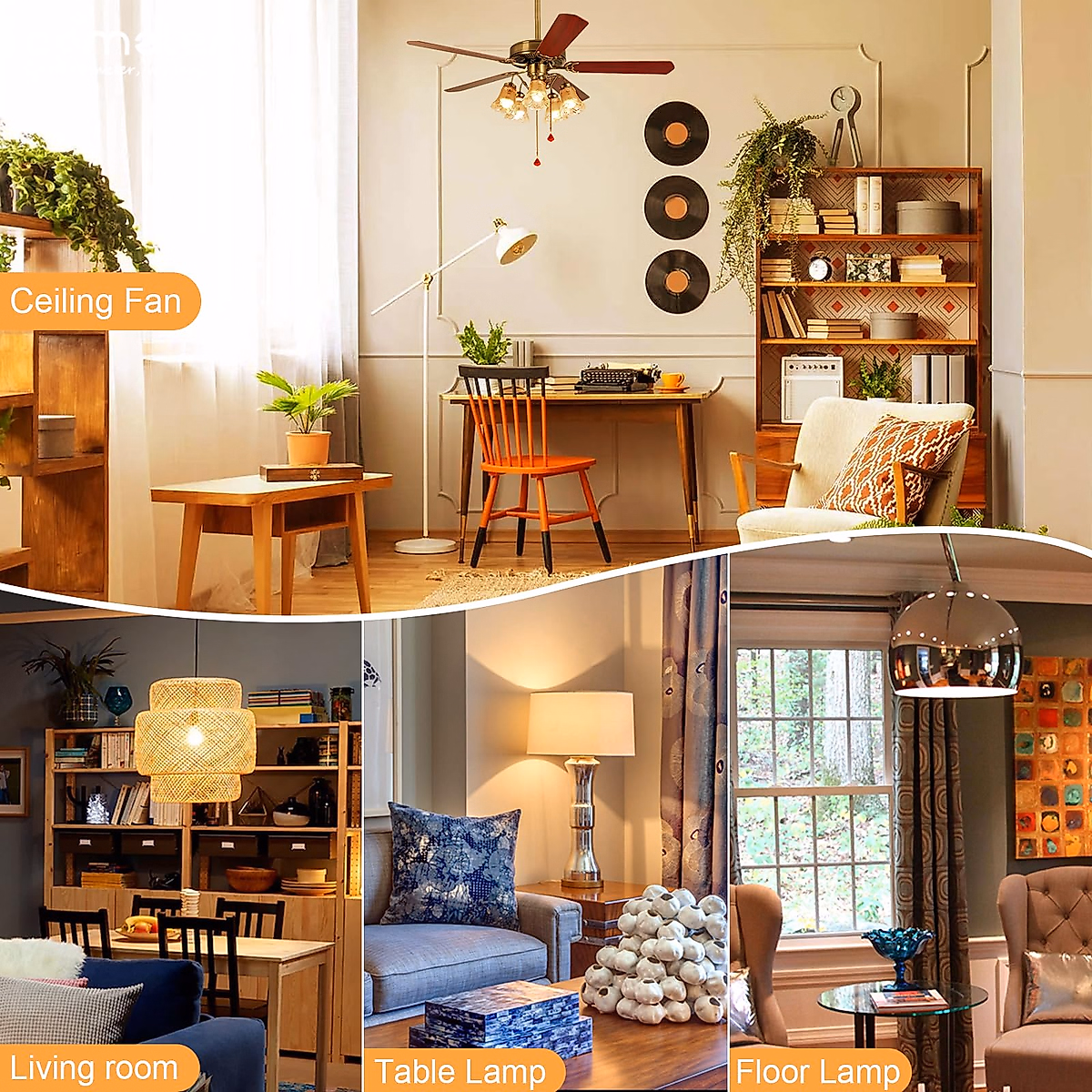 comzler A15 LED Small Light Bulbs, E26 Base 60 Watts Equivalent Soft Warm White 3000K Ceiling Fan Light Bulbs, Appliance Energy Saving Light Bulbs for Refrigerator, 6 Pack