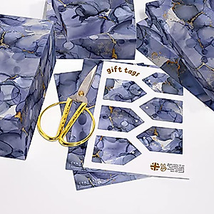 CENTRAL 23 Marble Wrapping Paper - 6 Sheets Gift Wrap - Ink Blot - Navy Blue - Abstract Giftwrap for Birthday - Comes With Stickers - Recyclable