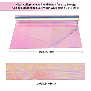 HOEAZGIF Clear Cellophane Wrap Roll 34'' x 131'ft Gift Cellophane Wrap,White Dot Clear Cellophane Wrapping Paper,3 Mil Thick Clear Wrap Cellophane Roll for Basket-Flower-Gift…