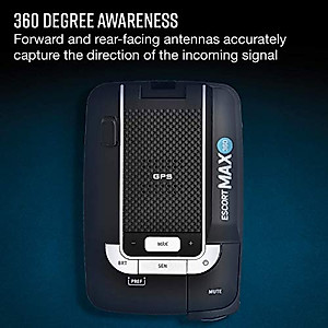 ESCORT Max 360 Laser Radar Detector - GPS, Directional Alerts, Dual Antenna Front and Rear, Bluetooth Connectivity, Voice Alerts, OLED Display, Escort Live
