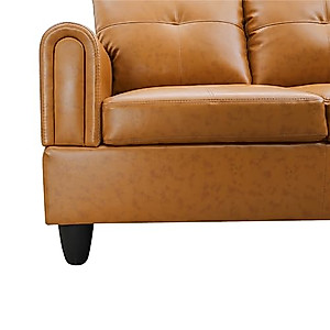 NOTOP 3-Piece Faux Leather L-Shaped Sectional Sofas, Button Tufted Upholstered Couch Set with Right Chaise Longue and Storage Ottoman, for Living Room, Home, Office, Ginger