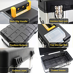 Anyyion 16.5-Inch Tool Box - Portable Lockable Storage, Stainless Steel & Plastic Construction - Removable Tray, Toolbox Organizer Truly Strong and Durable