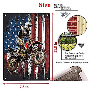 ERMUHEY Dirt Bike Racing Motocross Racing American Flag Sign Metal Tin Signs, Racing Motocross Poster for Home/Office/Garages/Bedroom/Cafes Bars Pub/Man Cave Wall Decor Plaque Sign 12x8 Inch