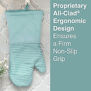 All-Clad Silicone Oven Mitts: Heat Resistant up to 500 Degrees - 100% Cotton & Silicone, 14"x7" Oven Mitt for Kitchen and Barbeque, 2-Pack, Rainfall