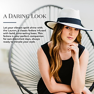 CARKELLA by Wallaroo Women’s Lauren Fedora – UPF 50+, Wide Brim, Packable Design, Adjustable Sizing for Medium Crown Sizes – Stylish Sun-Smart Hat for Golf, Resort and Travel (Ivory)