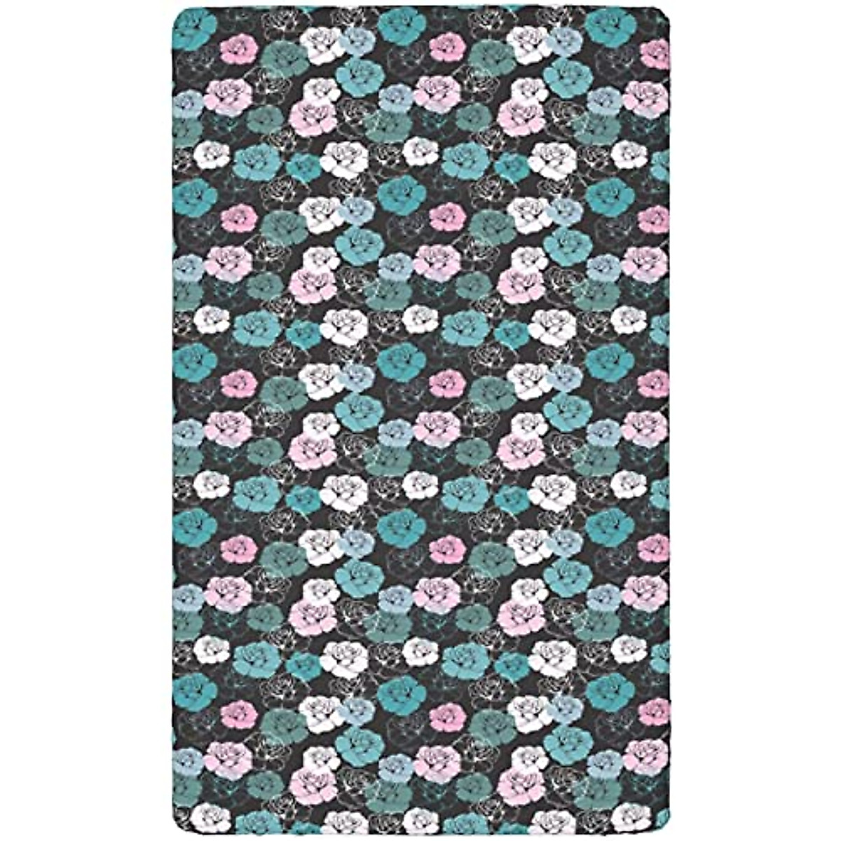 Roses Themed Fitted Crib Sheet,Standard Crib Mattress Fitted Sheet Soft & Stretchy Fitted Crib Sheet-Crib Mattress Sheet or Toddler Bed Sheet,28“ x52“,Baby Pink Cadet Blue