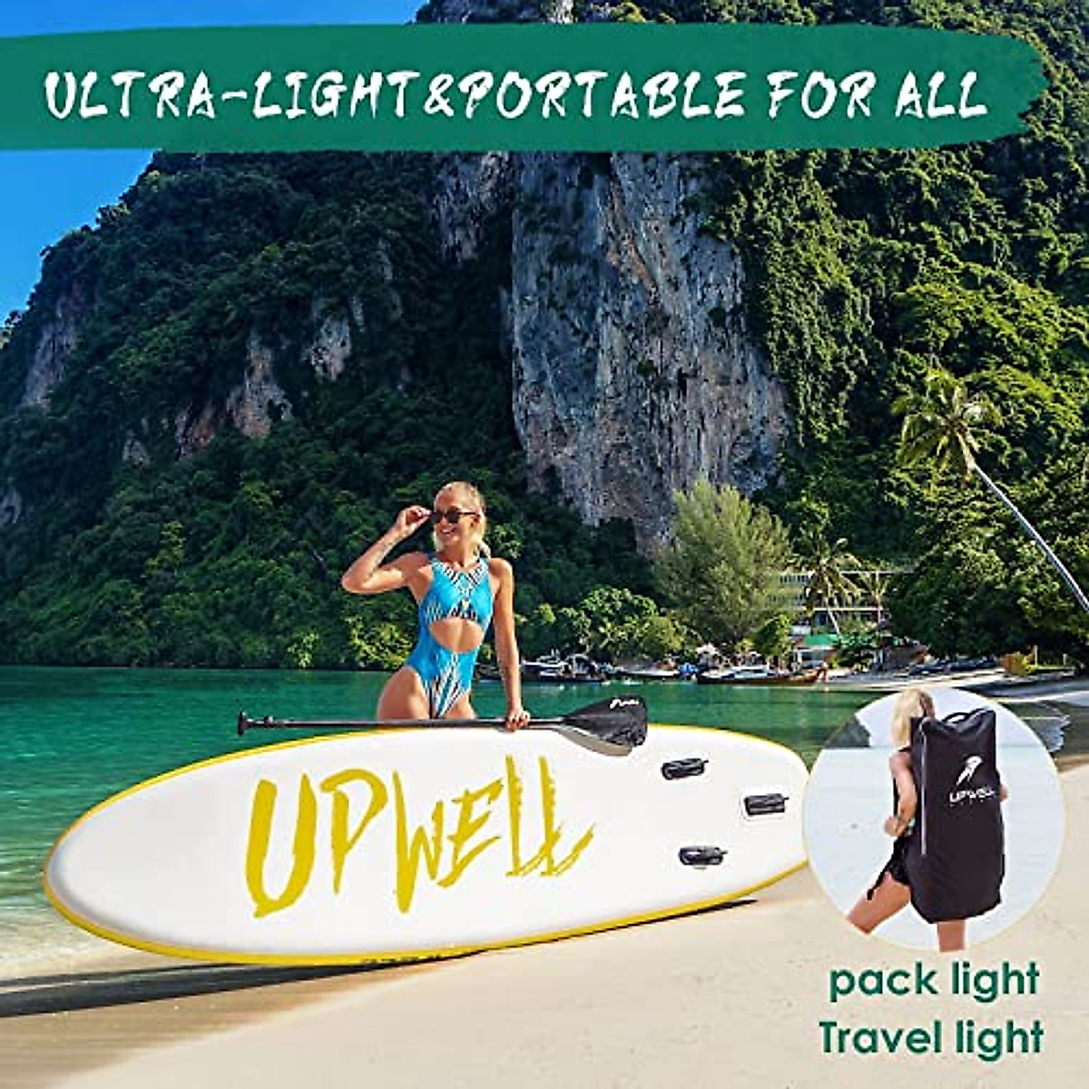 UPWELL Inflatable Stand Up Paddle Board Premium SUP Modular Paddle Boards for Adults, 10’2” Blow up Paddle Boards 6” Thick, Golden Glitter