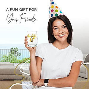 Thanksgiving Thankful AF Stemless Wine Glass, 22oz Friendsgiving Wine Glasses, Thanksgiving Wine Glass - Perfect Friendsgiving Gift, Turkey Wine Glass, Fall Wine Glass (Thankful AF)