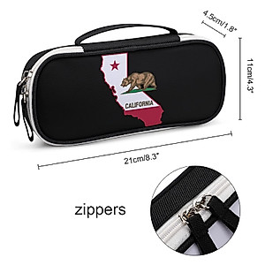 California Bear Map PU Leather Pencil Pen Case Organizer Travel Makeup Handbag Portable Stationery Bag