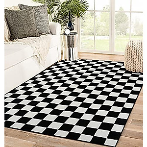 Luxe Weavers Modern Checkered Area Rug Black 8x10 Stain Resistant Carpet for Living Room