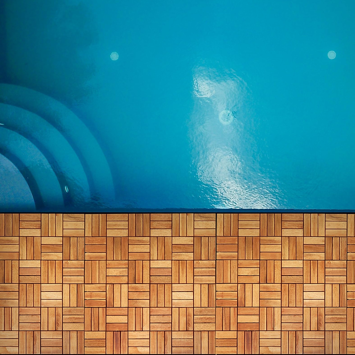 Solid Wood Interlocking Deck Tiles (Pack of 10, 12" x 12"), Acacia Deck Tiles, Floor Tiles for Both Indoor and Outdoor Use, Waterproof All Weather 12slats (12x12, 12 Slat)