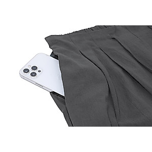 ebossy Women's Summer Drawstring Elastic Waist Cotton Linen Utility Beach Palazzo Pants Pockets (XL, Grey)