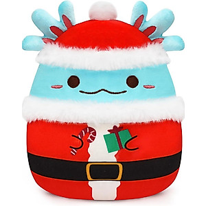 JIAJEGTGT Christmas Axolotl Plush Toy Stuffed Animal,11" Blue and Red Soft Plush Pillow Kawaii Plushies Christmas Decoration,Plush Toys Gift for Kids Boy Girl