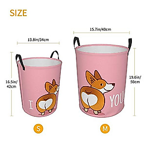 FeHuew I Love You Corgi Bun Collapsible Laundry Basket with Handle Waterproof Fabric Hamper Laundry Storage Baskets Organizer Large Bins for Dirty Clothes,toys,Bathroom