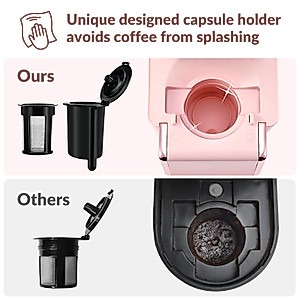 Mecity Pink Coffee Maker Mini Single Serve Coffee Machine Compatible with K Cup Capsule, Ground Coffee, Loose Tea, Small Coffee Pot For Home Use, RV, Apartment, Auto Shut Off 120V 1000W