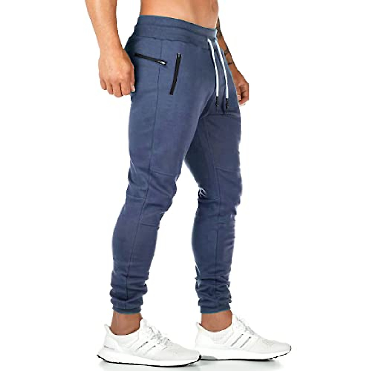MANSDOUR Men's Athletic Gym Pants Workout Running Joggers Pants Slim Fit Sport Track Pants Outdoor Jogging Sweatpants Casual Quick Dry Tapered Training Trousers with Zipper Pockets Navy