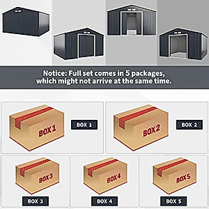 Goplus Storage Shed, Metal 11’ X 10’ Outdoor Building Organizer with 4 Vents & Double Sliding Door for Garden Backyard Farm (11'X10')