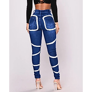 Doweha Stretch High Waisted Boyfriend Jeans for Women Trendy Butt Lifting Skinny Colombian Jeans Y2K Denim Leggings Dark Blue L