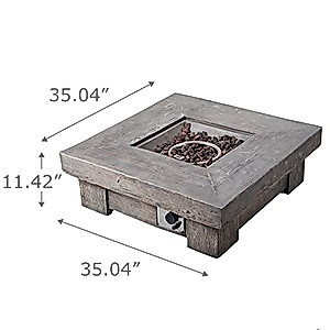 Teamson Home Square Wood Look Propane Gas Fire Pit Fire Table with ETL Certification, PVC Cover and Lava Rocks for Outdoor Patio Garden Backyard Decking Décor, 40,000 BTU, 35 inch Length, Gray