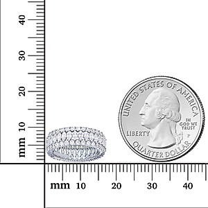 Sterling Silver Cubic Zirconia Rhodium Marquise & Round Cut Triple Row Eternity Band Fashion Ring